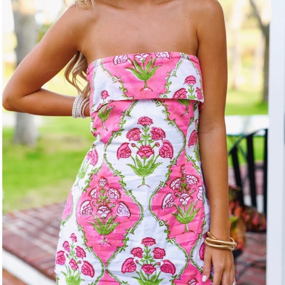 Dresses | Floral Strapless Pink And White Dress | Poshmark